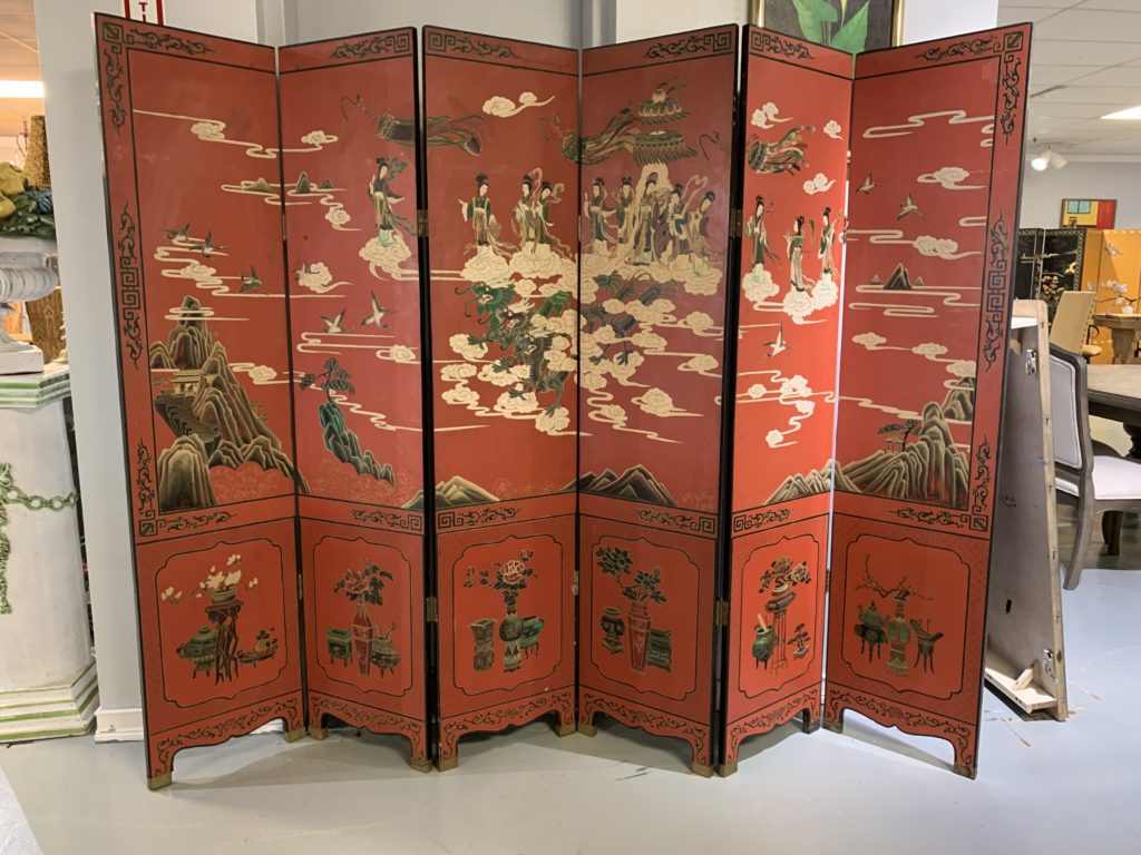 Red 6 Panel Hand Carved Coromandel Screen – Blum's Fine Furniture Co.